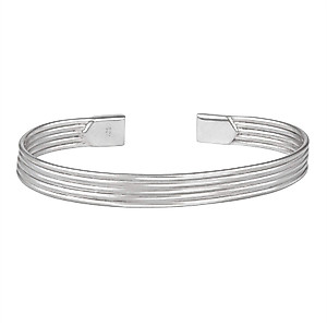 Silverly Women's Men's 925 Sterling Silver Polished Multi Band Line Adjustable Cuff Bangle Bracelet
