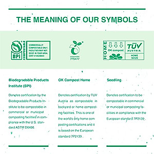 POWERTEC 100% Compostable Bags, 8 Gallon (30 Liter), 50 Count | Extra Thick 0.85 Mil Kitchen Food Scrap Waste Bags, ASTM D6400, US BPI and European OK Compost Home Certified