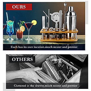 Mixology Bartender kit,16-Piece Silver Bartender Kit with Stand, 25oz Bar Set Cocktail Shaker Set, Professional Stainless Steel Bartending Kit for Home, Bar, Party