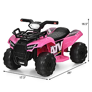 Costzon Kids ATV, 6V Battery Powered Electric Vehicle Four Wheeler Quad w/Storage Basket, Headlight, Horn, Music, MP3 & USB, Toddler 4 Wheeler Ride on Car Toy for Boys Girls 18-36 Months (Pink)