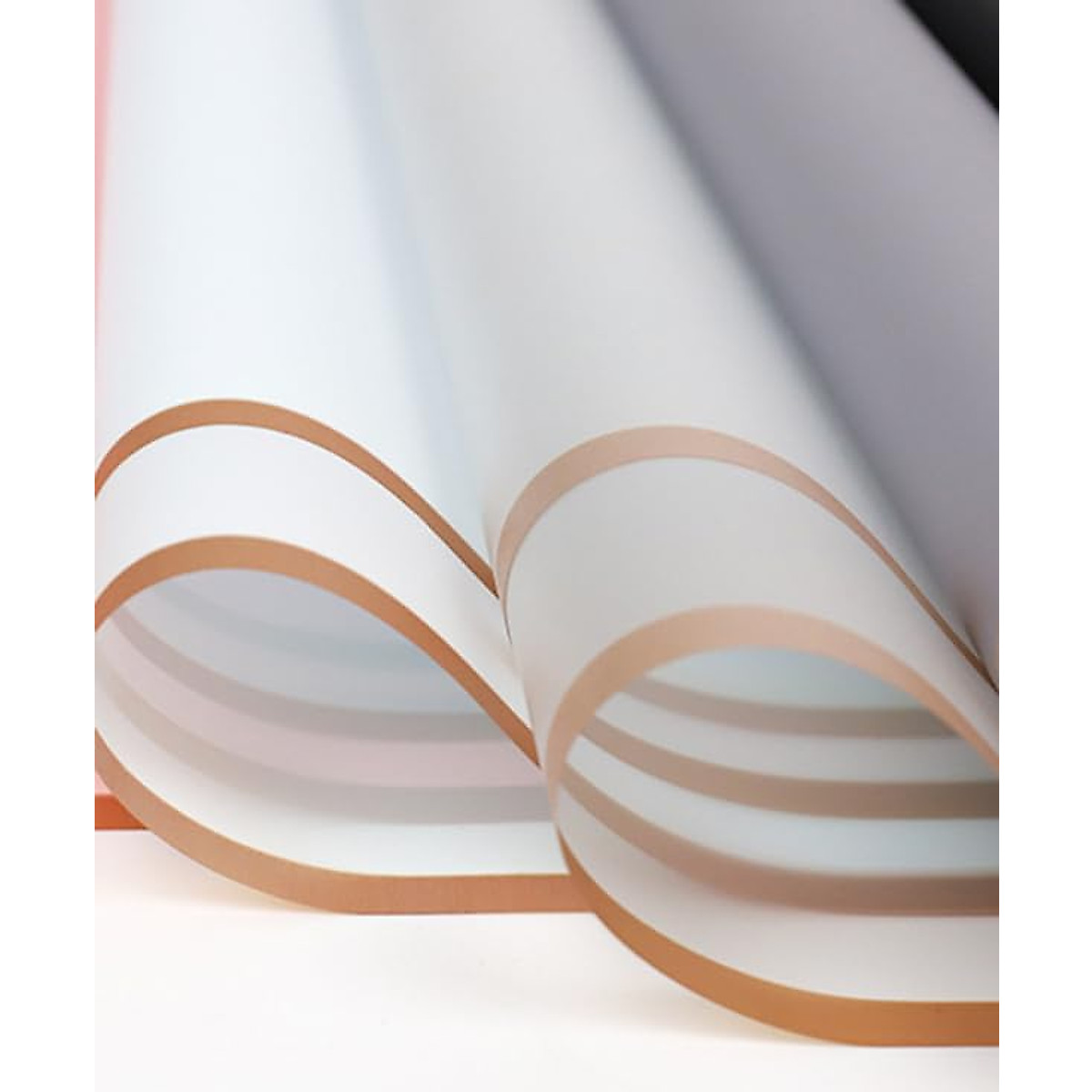 Leoyoubei 40 Counts Transparent Flower Wrapping Paper,Florist Bouquet Supplies,DIY Crafts,Gift Packaging or Gift Box Packaging,Wraps Waterproof Frosted Floral Wrapping Paper 23x23,Gold Border