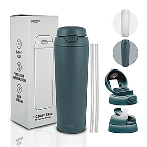 WOKY TICERA Titanium Ceramic Thermos 28.7oz Insulated Tumbler with Straw and Silicone Pad, Leak-Proof and Sweat-Proof, Reusable for Gym, Travel, & Everyday Use | Hot & Cold Drinks (Green)