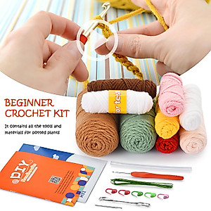 UEIEU Crochet Kit for Beginners - Flower Plants - Crochet Starter Kit，Suitable for Adults Learning Adult Beginner Crochet kit, Step by Step Video Tutorials (Strawberry Flower Potted Plants)