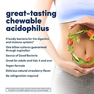 American Health Daily Chewable Tablet Acidophilus, 1 Billion Live Cultures, Beneficial Bacteria for The Digestive & Immune Systems, Strawberry, 60 Count