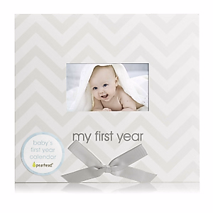 Pearhead Baby's First Year Calendar, Track Every Milestone and Memory, Full Year Milestone Tracker, Baby Keepsake, Gift For Baby Girl and Baby Boy, Gray Chevron