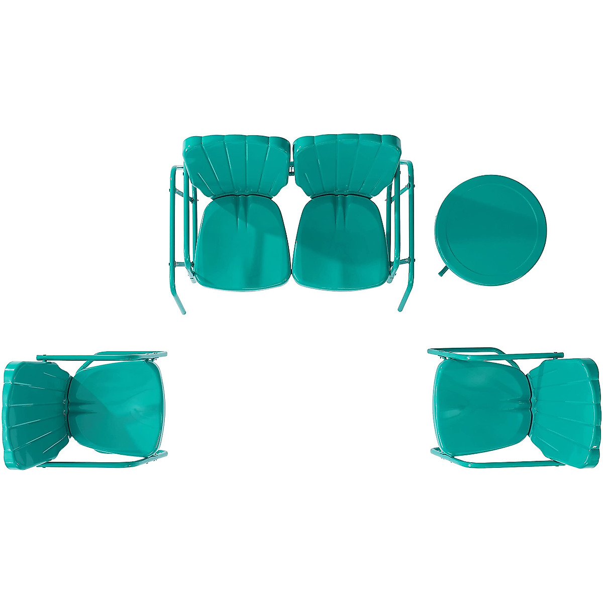 Crosley Furniture Ridgeland 4-Piece Retro Metal Outdoor Loveseat Glider Patio Furniture Set for Porch, Deck, Turquoise Gloss