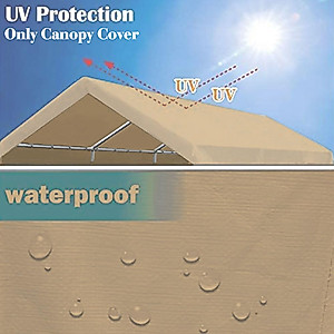 Rutile 10'x20' Carport Canopy ONLY Tent Garage Replacement Top Tarp Car Shelter Cover w/Ball Bungees Beige (Only Top Cover, Frame is not Included)