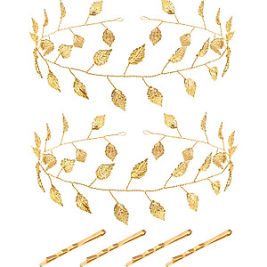 2 Pieces Headpieces Wedding Metal Hair Vine Headband, Gold Leaf Bridal Headpieces for Bride and Bridesmaid, Baby Shower, Photo Taking, Greek or Roman Costume (13.5 Inches)