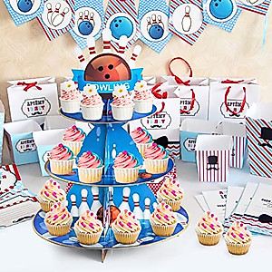 Bowling Party Decorations Cupcake Stand Cardboard 3 Tier Sports Theme Party Cupcake Tower Food Display Dessert Holders Tower Bowling Party Favors for Boy Kids Baby Shower Birthday Party Supplies