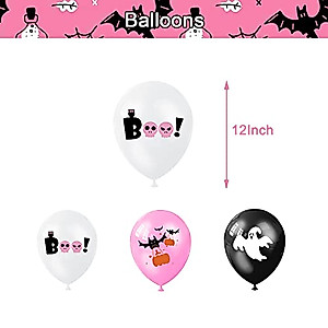 Halloween Birthday Party Decorations with Happy Birthday Halloween Banner, Halloween Birthday Pink Backdrop, Halloween Cake Cupcake Topper and Balloons for Kids Girls Halloween First Birthday