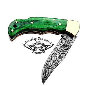 Best.Buy.Damascus1 Damascus pocket knife Green Wood knife Folding knife, Pocket Knife For Men, Pocket Knife 3Pcs Knife Set Come With knife sharpeners Premium Quality gifts for men