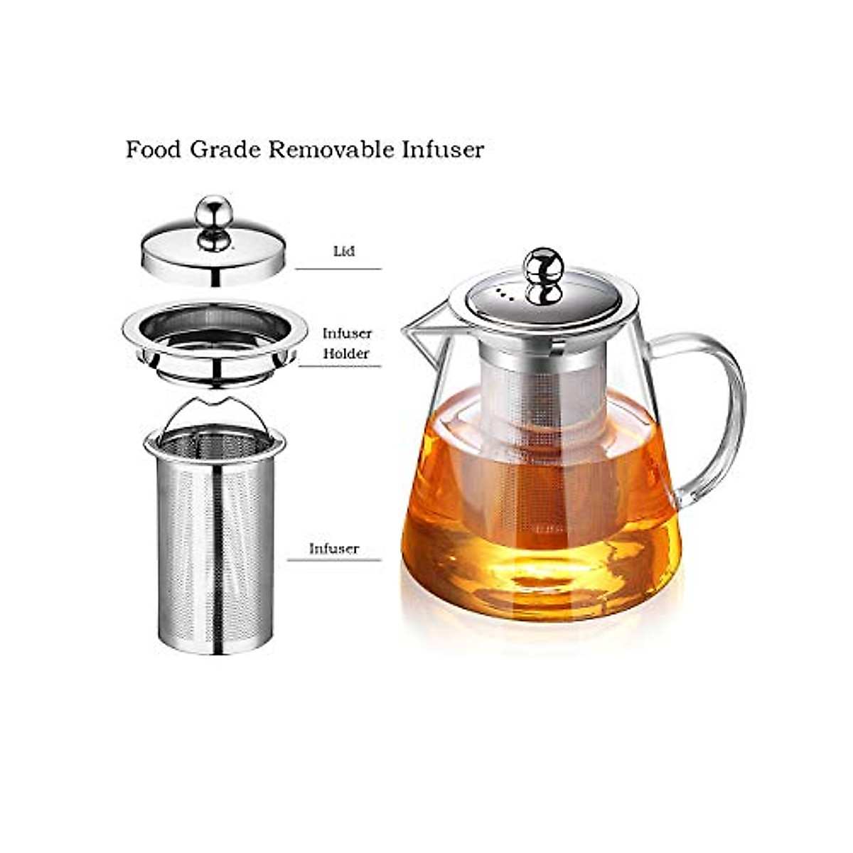 Glass Teapot with Infuser Tea Pot 32oz/43oz Tea Kettle Stovetop Safe Blooming and Loose Leaf Tea Maker Set (43oz/ 1300ml)