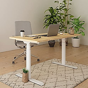 FLEXISPOT E8 Dual Motor 3 Stages Bamboo Electric Standing Desk 60x30 Inch Oval Leg Whole-Piece Board Height Adjustable Desk Electric Stand Up Desk Sit Stand Desk (White Frame + Bamboo Desktop)