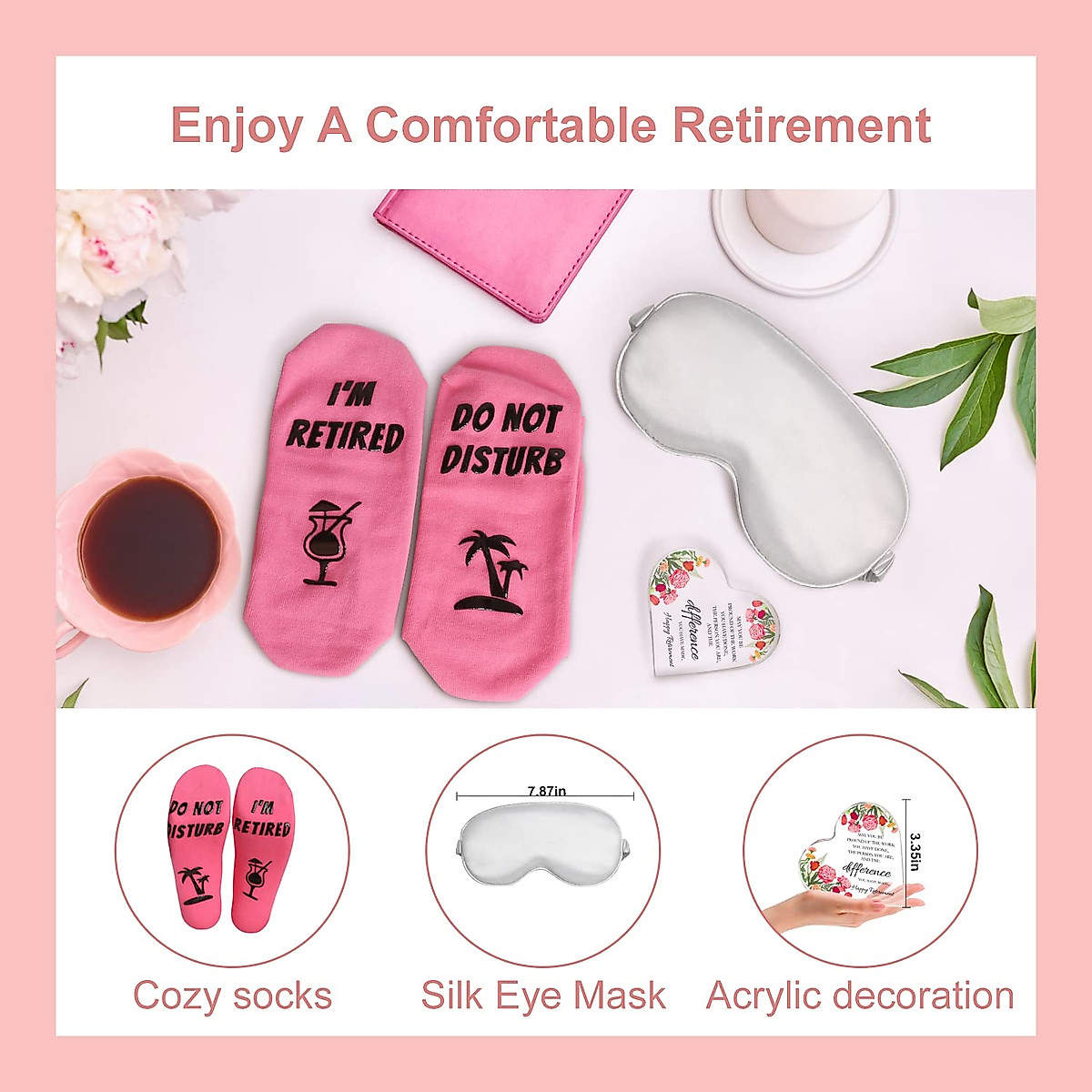 Happy Retirement Gifts for Women 2024,12 Pcs Retirement Gifts for Friends,Boss,Teachers,Nurses,Mom,Grandma,Retirees with Wine Tumbler,Socks,Cosmetic Bag,Retired Going Away,Goodbye Gift for Coworker