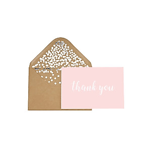 Thank You Cards - Blank 50 Pack Foiled "Thank You" Printed with 52 Foil Embossed Kraft Envelopes 4" x 6" - for Wedding Bridal Shower Baby Shower Birthday Party (Pink)