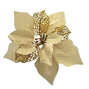 Crazy Night 12Pcs 8.7inch Gold Glitter Poinsettia Artificial Flowers,Christmas Tree Decorations,Wedding Xmas New Year Wreath Ornaments