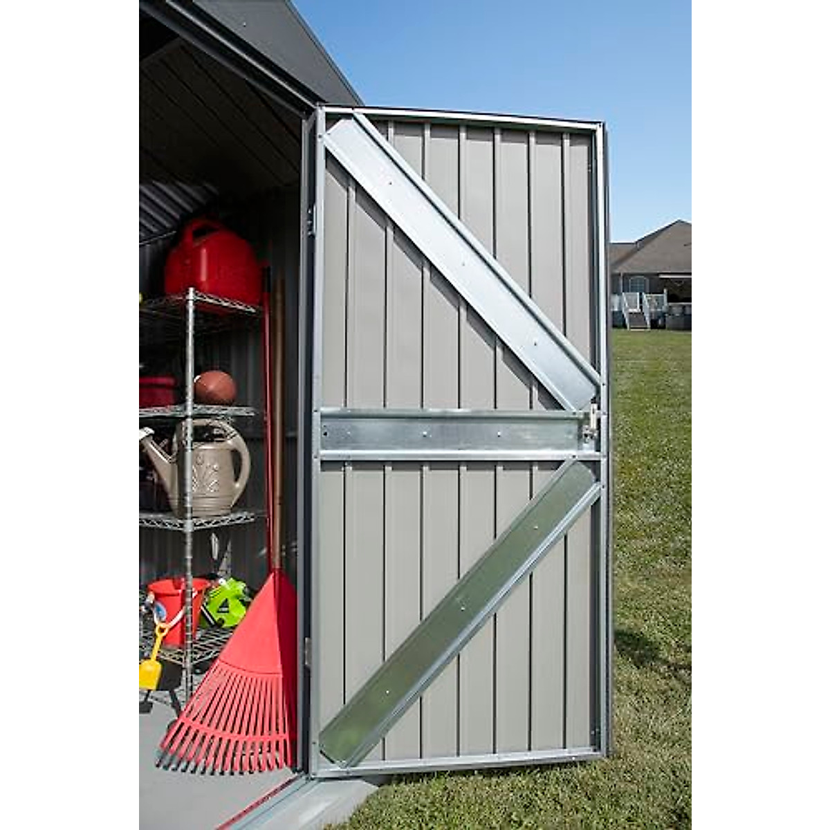 Arrow Shed Elite 14' x 12' Outdoor Lockable Gable Roof Steel Storage Shed Building, Anthracite