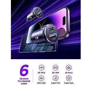 2-Pack USB C Car Charger Fast Charge, 48W Car Cigarette Lighter USB Charger[Mini&Metal], LISEN USBC Fast Car Charger Adapter Compatible with iPhone 14 Pro Max Plus 13 12, iPad Pro, Samsung, Pixel