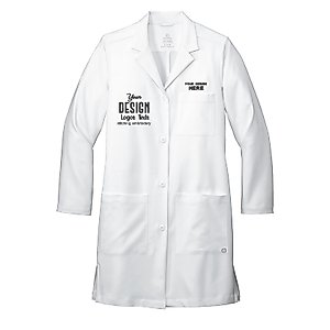 INK STITCH Custom Women WW4172 Custom Embroidered Logo Texts Long Lab Coat - XL White