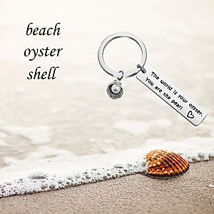 ENSIANTH Oyster Lover Keychain The world is Your Oyster,You Are The Pearl Keychain Beach Gift Pearl Gift Positive Thinker Gift (Oyster Key)