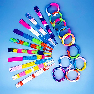 TOMOIN 30PCS Party Favors Pop Bracelets Fidget Toy Bracelet Multicolor Stress Relief Finger Press Halloween christmas Gift