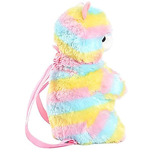TOLLION Plush Stuffed Animal Backpack Bunny Backpack With Adjustable Gift For Women Girl (Rainbow Alpaca)
