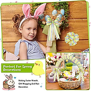 20 Yard Spring Ribbon Easter Stripe Wired Ribbon Burlap Pastel Stripe Ribbon Pink Lime Yellow White Blue 2 Rolls for Spring DIY Craft Baby Shower Gender Reveal Easter Holiday Decoration (1.5'')