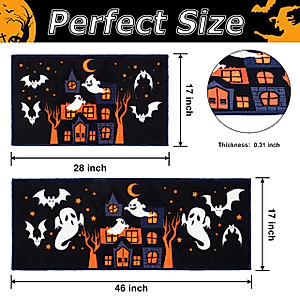 Beyond Your Thoughts Halloween Kitchen Rug Mat Set 2024 New Non Slip Decorative Spooky Castle Dark Soft Floor Mat for Kitchen Bedroom Indoor Halloween Home Decor 2 Pack - 28"x17" & 46”x17