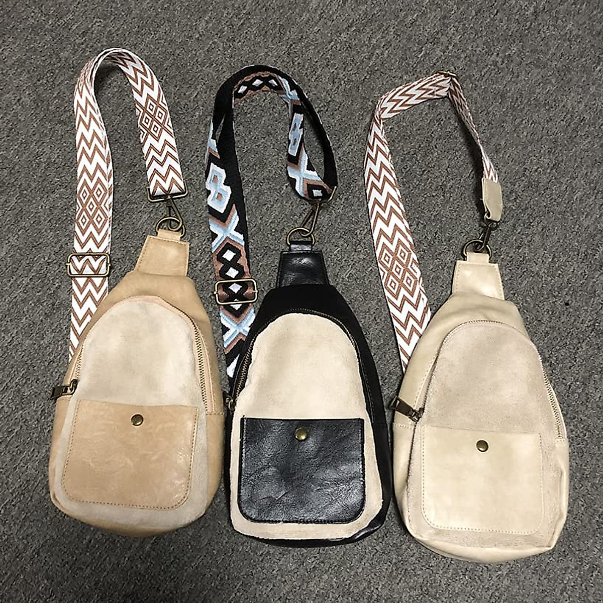 Sling Bag for Women PU Leather Crossbody Plush Splicing Satchel Chest Daypack Shoulder Backpack Cycling Hiking Travel