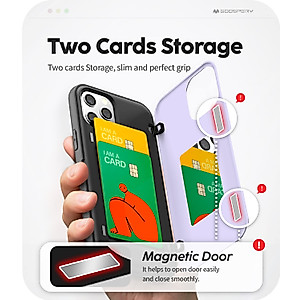 GOOSPERY for iPhone 12 Pro Max 6.7"(2020) Card Holder Wallet Case, Easy Magnetic Door Closure Protective Dual Layer Bumper Sturdy Phone Back Cover with Hidden Mirror - Purple