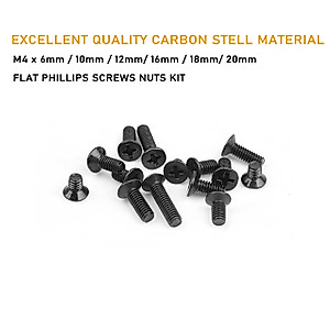 binifiMux M4 Flat Head Screws and Hex Nuts Phillips, M4 Countersunk Machine Screws, 220pcs (6 Sizes) M4-.7mm Black Bolts Nuts Assortment for Tv Stand,Computer Repairing, DIY