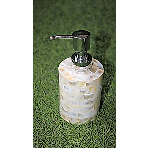 Mother of Pearl Bathroom Accessories Set Farmhouse Bathroom Décor Gift Set for Counter Top Décor, Apartment Essentials Restroom Bathroom Counter Top Accessory Set (Soap Dispenser-Round)