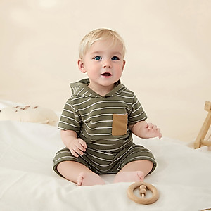 allshope Toddler Baby Boys Summer Outfits Stripes Short Sleeve Hooded Sweatshirt and Casual Elastic Drawstring Shorts Clothes Set