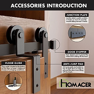 Homacer Mini Black Rustic Single Track Bypass Sliding Barn Door Hardware Kit, for Two Doors, 30-inch Long Flat Track, Straight Design Roller (One Flat +One Bent), Cabinet TV Stand Use