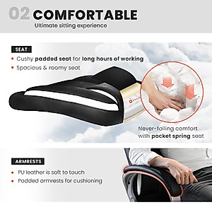 NEO CHAIR Office Chair Computer Desk Chair Gaming - Ergonomic High Back Cushion Lumbar Support with Wheels Comfortable Black Leather Racing Seat Adjustable Swivel Rolling Home Executive