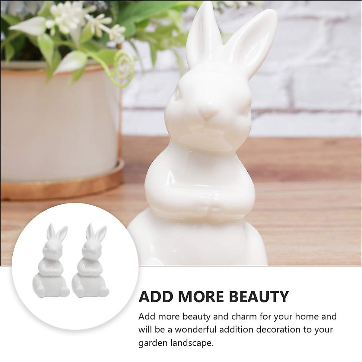 BESPORTBLE 2pcs Ceramics Bunny Figurine Easter White Bunny Figurines Home Decor Rabbits Ornaments for Home Easter Garden Micro Landscape Decor