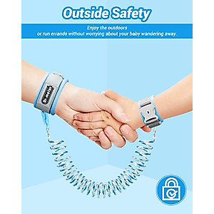 Dr.meter Kids Leash for Toddler, Reflective Anti Lost Wrist Link with Key & Lock, 8.2ft Safety Wristband Child Walking Harness for Supermarket Mall Airport Amusement Park Zoo Travel, Blue