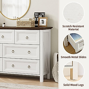 7 Drawer Dresser for Bedroom, 54" Farmhouse Dresser, Rustic Chest of Drawers, White Dresser with Barn Design, LargeTabletop & Antique Bronze Handles, Wood Dresser for Closet, Bedroom Dressers