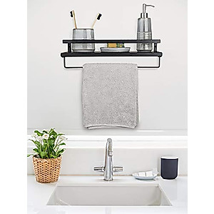 Peter's Goods Modern Floating Shelves with Rail - Wall Mounted Bathroom Wall Shelves with Towel Bar - Also Perfect for Bedroom Decor and Kitchen Storage - Solid Paulownia Wood Shelf Set of 2 (Black)