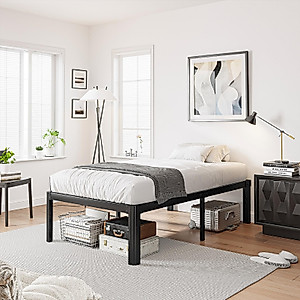 Nordicbed 16 Inch High Platform Twin Bed Frame No Box Spring Needed, Metal Bed Frame Twin, Noise Free, Easy Assembly, Heavy Duty, Black