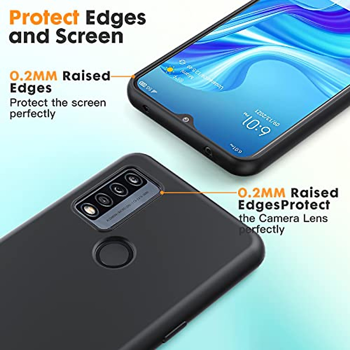 Dioxide Compatible for TCL 4X 5G Phone Case with Screen Protector, Soft TPU Silicone Case Shockproof Non-Slip Camera Protective Case Slim Cover for TCL 4X 5G Phone Case, Black