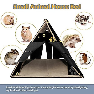 enheng Small Pet Hideout Gold Dog Paw Footprint and Star Pattern Hamster House Guinea Pig Playhouse for Dwarf Rabbits Hedgehogs Chinchillas
