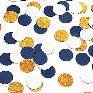 Navy Blue White Gold Paper Confetti Birthday Decorations for Boys Glitter Sprinkles Biodegradable Table Confetti Round for Graduation Wedding Baby Shower Party Lasting Surprise 300pcs