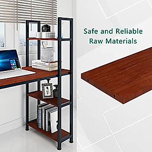 Siunzs Computer Desk with Shelves, Home Office Desk with 4 Tier Storage Shelves Studying Writing Desk Workstation with Hutch, Bookshelf and Tower Storage for Home Office(55”,Red Rose)