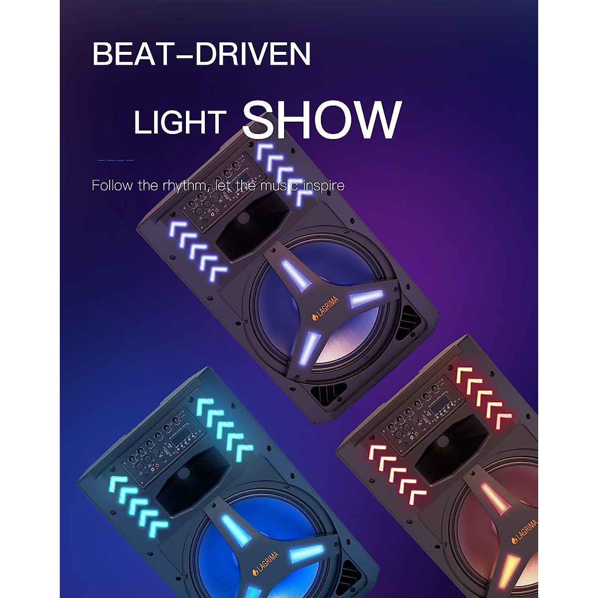 LAGRIMA LPS-500 Portable 15-Inch 2-Way 1800W PA Speaker System, DJ Karaoke Machine with Wireless Bluetooth/FM Radio/USB/SD Card Slot