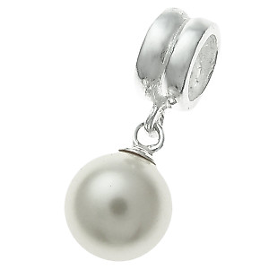 Dreambell Sterling Silver Austrian Elements 8mm Simulated White Crystal Pearl European Dangle Bead Charm for Bracelet/Necklace Made w/Austria Crystals