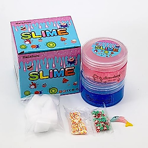 2 Packs Pink and Blue Crunchy Slime Kit for Girls,Non Sticky and Super Soft Sludge Jelly Cube Slime Toy,DIY Crystal Glue Boba Slime Party Favor for Boys,Birthday Gifts for Kids.