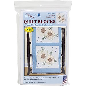 Jack Dempsey Golden Sunflowers Quilt Blocks, White