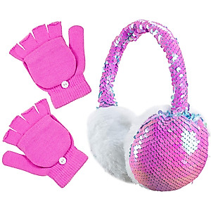 PEAK 2 PEAK Girls Pink Earmuff and Convertible Fingerless Gloves Winter Set [4014]