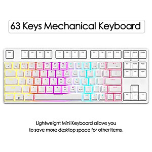 abucow 60% Mechanical Keyboard Wired Hot Swappable Gaming Keyboard 63 keycaps for PC/Mac (White&63)